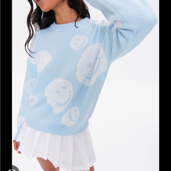 Forever 21 | Sweaters | Forever 2 Light Blue Smiley Face Sweater | Poshmark